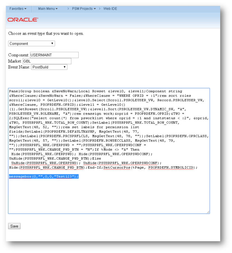 Online PeopleCode Event Editor - PeopleSoft Mods